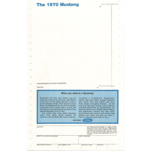 John's Mustang: 1970 Mustang Window New Car Price Sticker